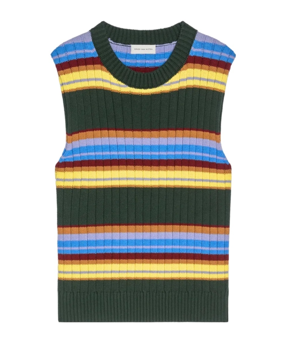 トップス DRIES VAN NOTEN Striped Knit Vest Dries Van Noten Striped Knitted Vest In Forest Green - 27% Off